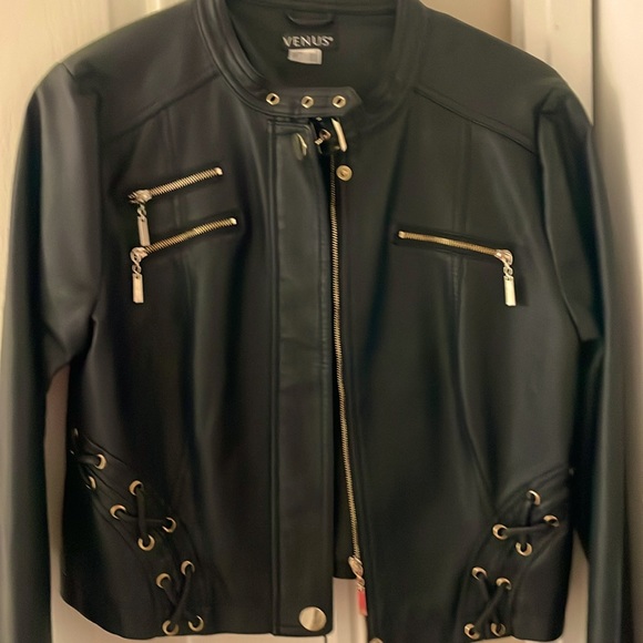 VENUS | Jackets & Coats | Venus Faux Leather Jacket Wgold Zips Med | Poshmark